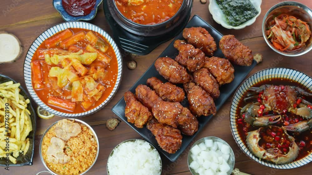 Rotation, Traditional Korean food, Korean Fried chicken with spicy ...