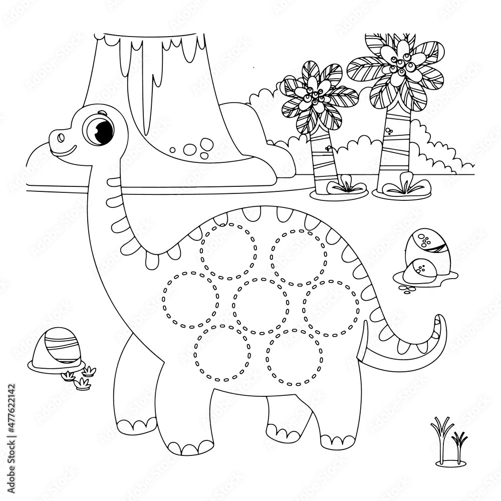vector cute dinosaur kids activity coloring pages Stock Vector | Adobe ...