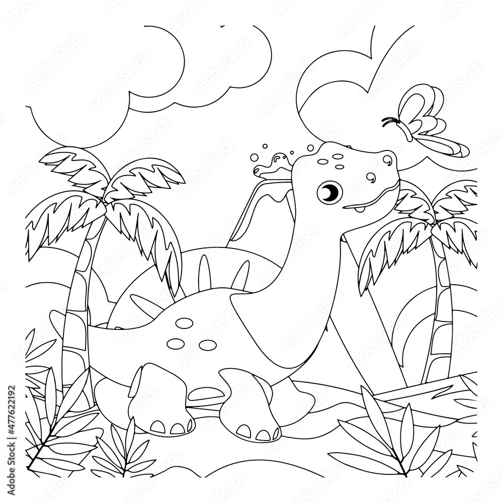 vector cute dinosaur kids activity coloring pages Stock Vector | Adobe ...