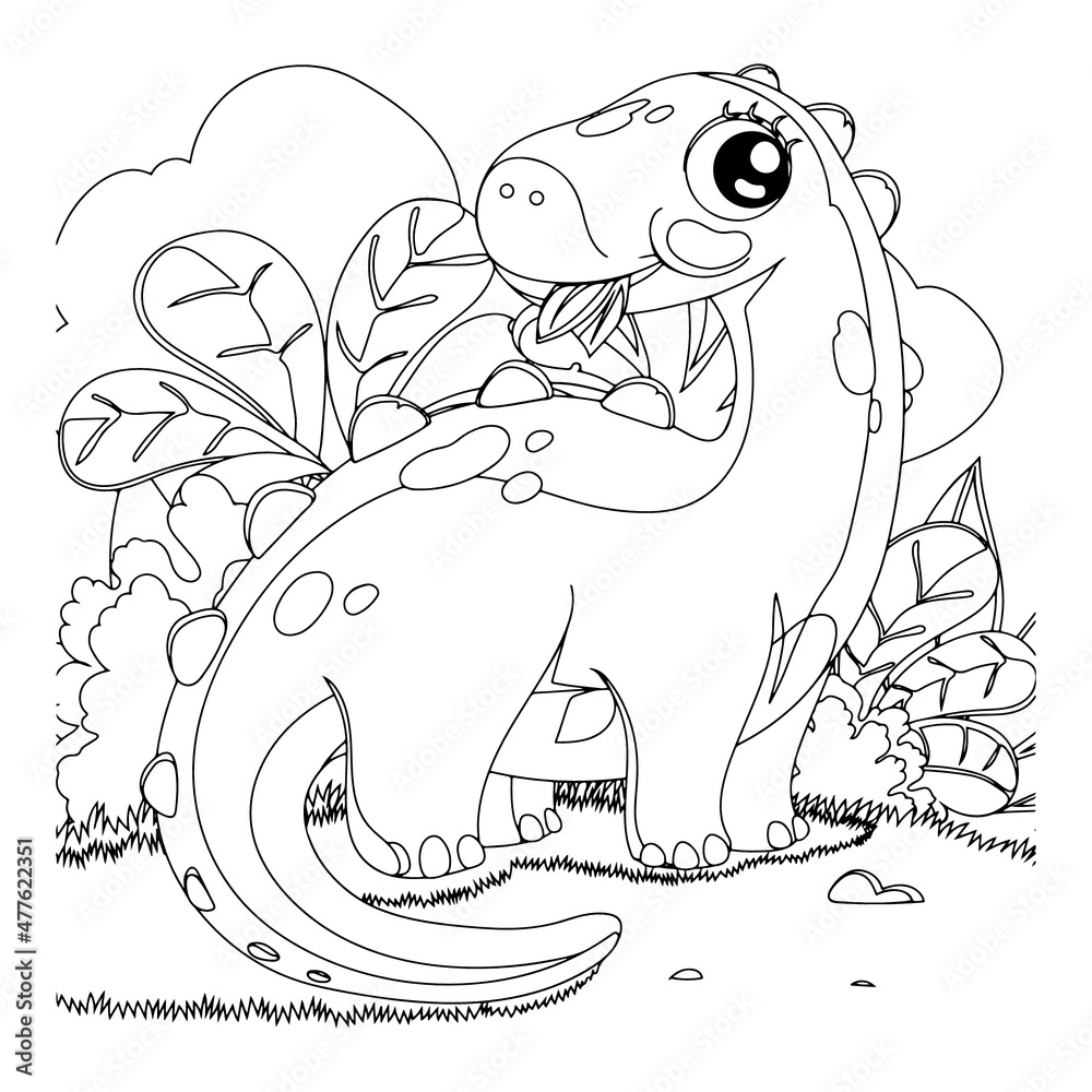 vector cute dinosaur kids activity coloring pages Stock Vector | Adobe ...