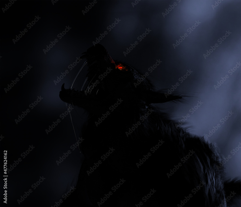 Illustration of a Werewolf Dogman cryptid with glowing eyes howling ...