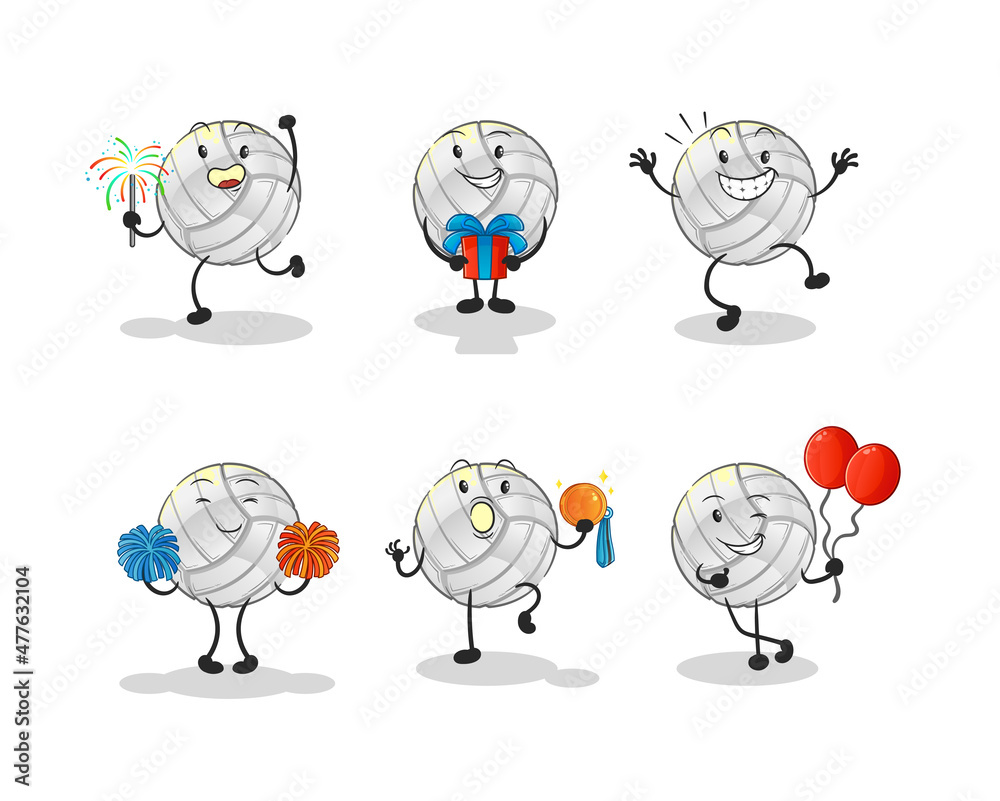 volleyball celebration set character. cartoon mascot vector Stock ...