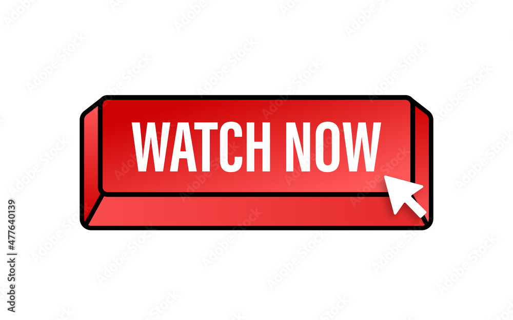 Watch now button in flat style on white background. Isolated vector ...