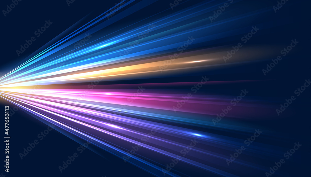 Modern abstract high-speed movement. Dynamic motion light moving on dark background. Futuristic ...