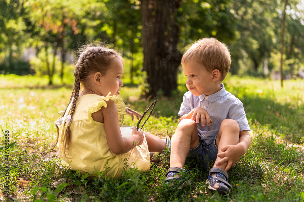 Two happy smiling cheerful toddler preschool twins siblings children ...