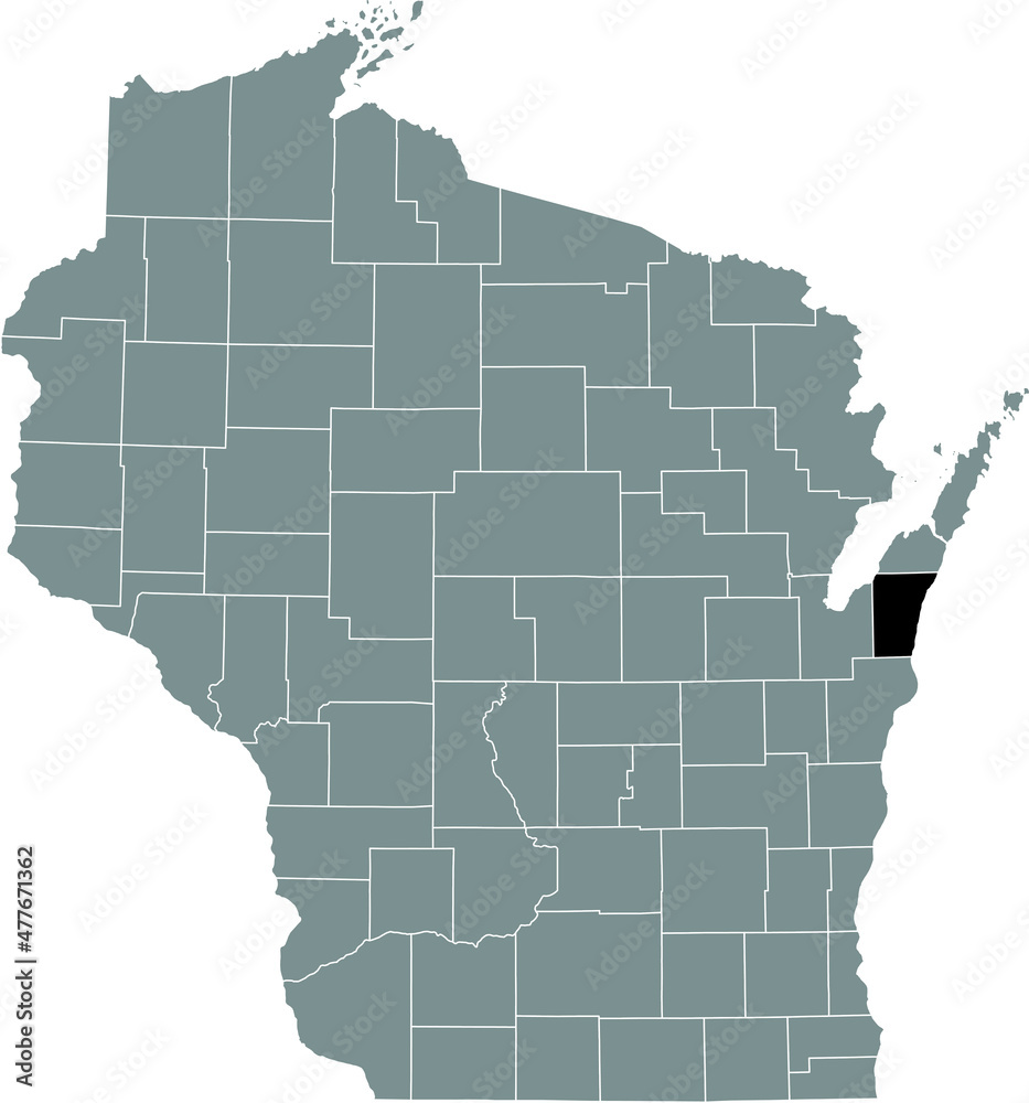 Black highlighted location map of the Kewaunee County inside gray ...