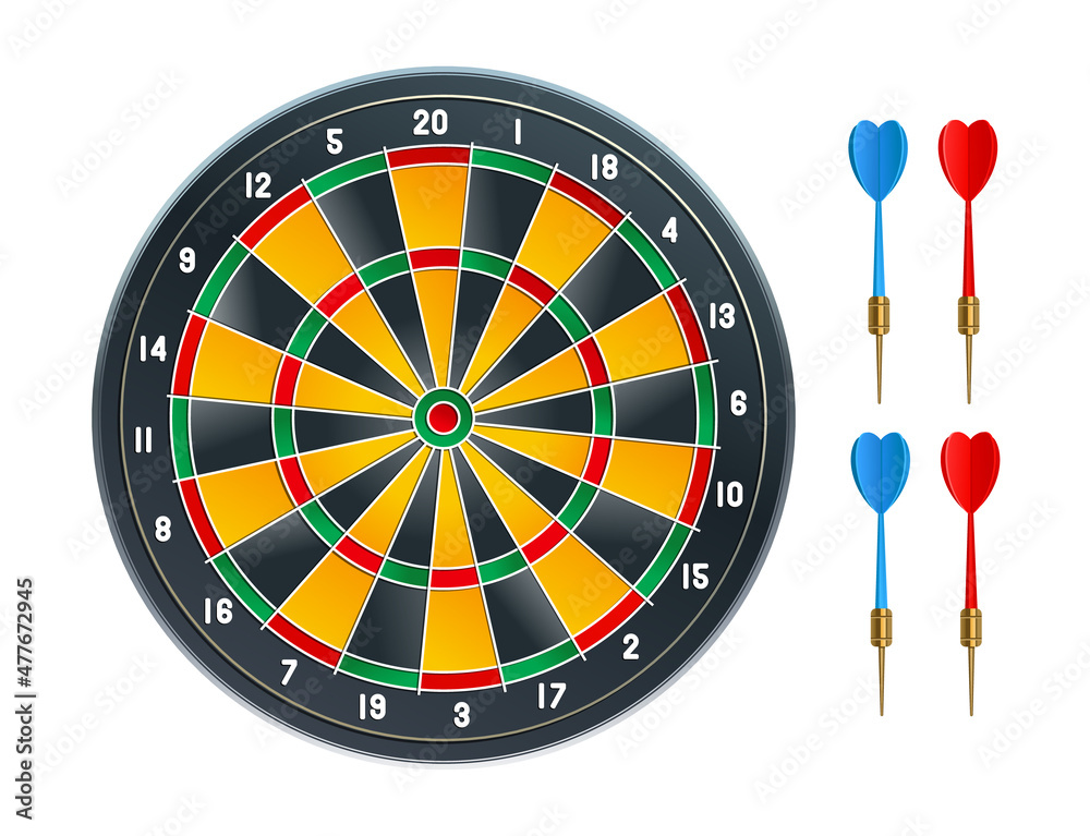 Darts game with blue and red darts. Sports game. Vector illustration on ...