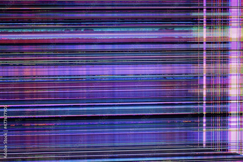 texture of color stripes and distortion on the broken broken screen of ...