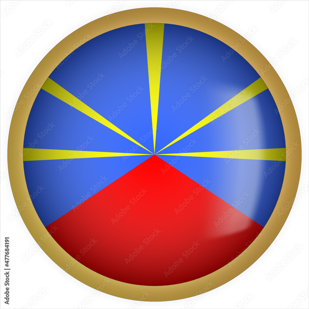 Reunion 3D rounded Flag Button Icon with Gold Frame Stock Vector | Adobe Stock