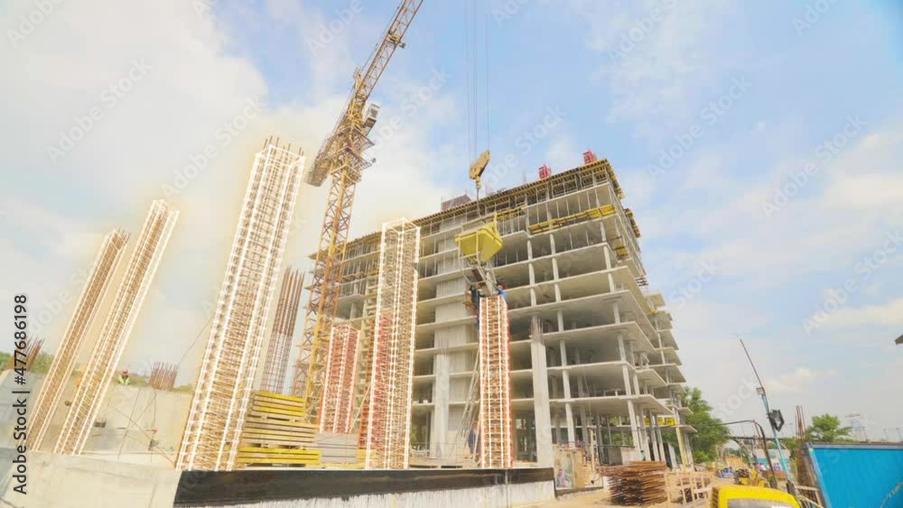 Visualization of a future building on a construction site. Construction ...