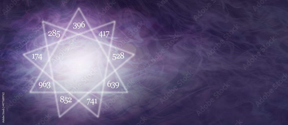 Solfeggio nine pointed star message banner - ethereal flowing purple ...
