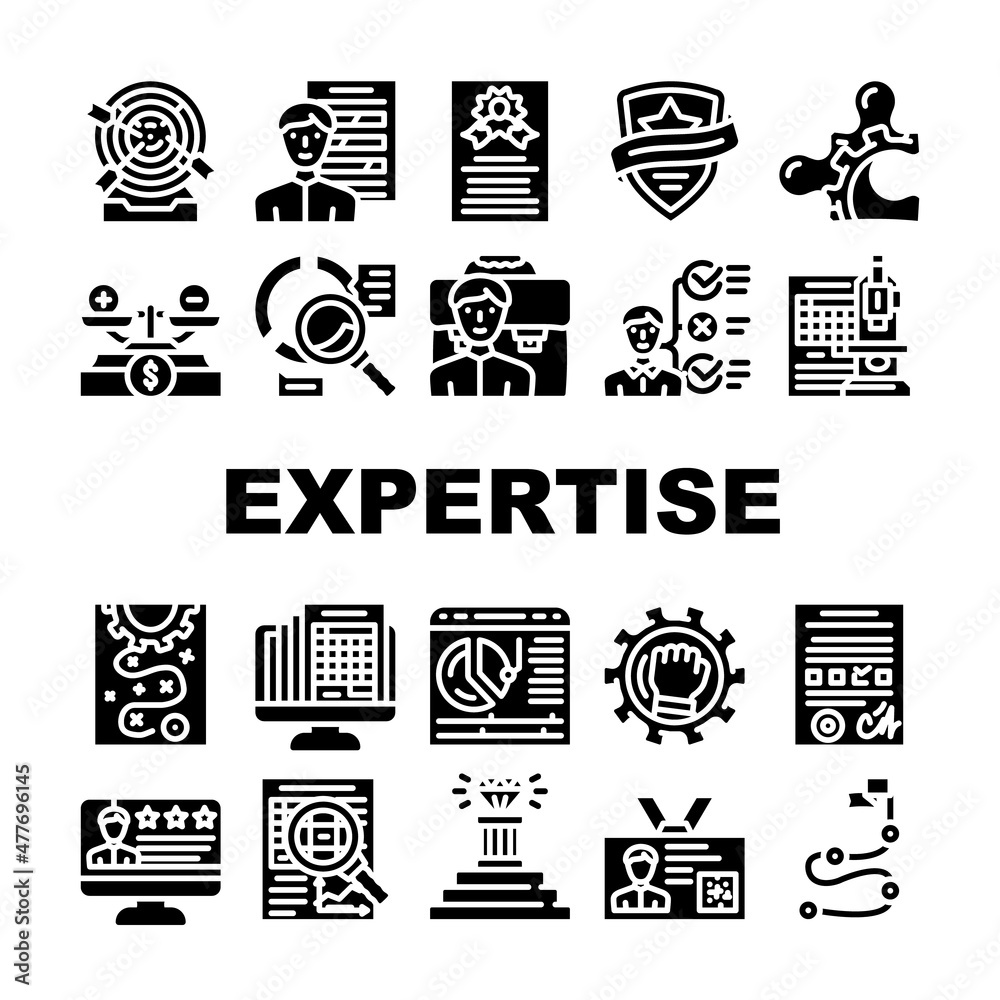Expertise Business Processing Icons Set Vector. Skill Employee And ...