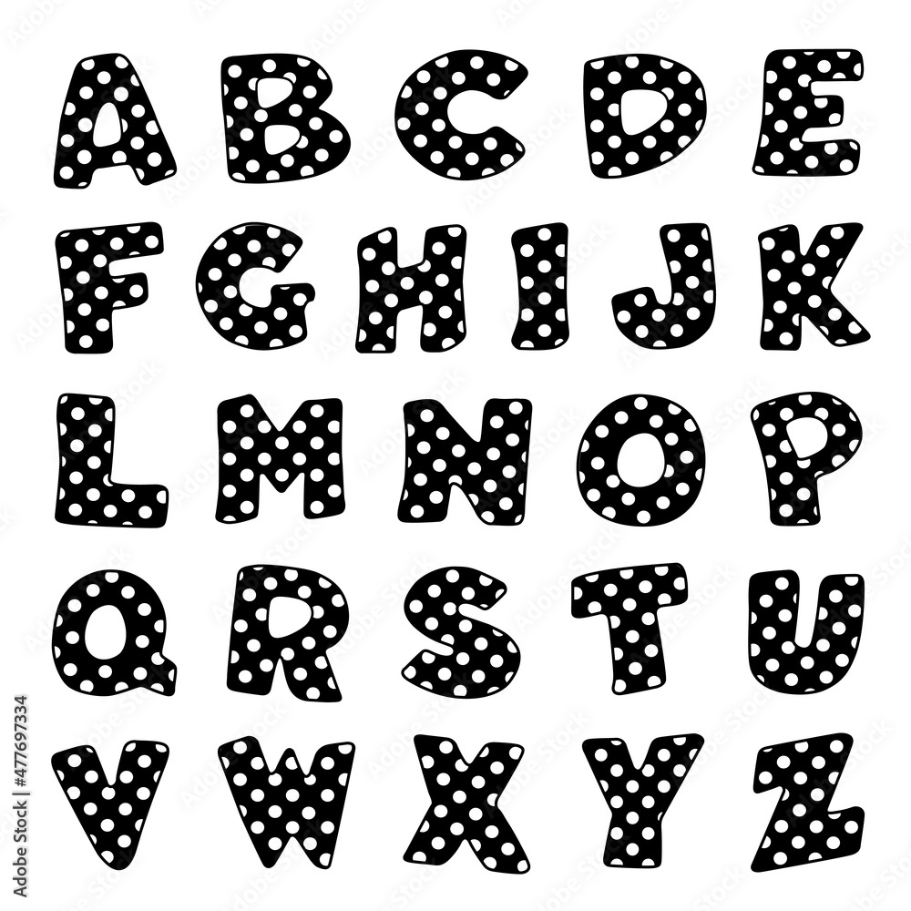 Alphabet, White polka dots on black design pattern, for crafts ...