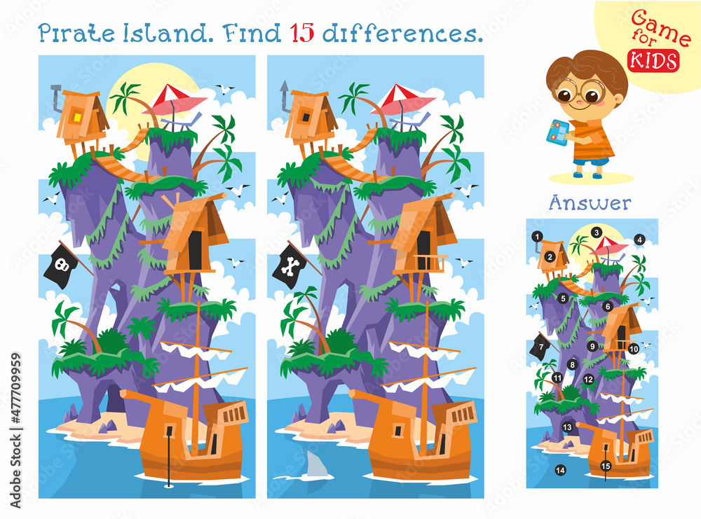 Pirate Island. Find 15 Differences. Game for children. Vector ...