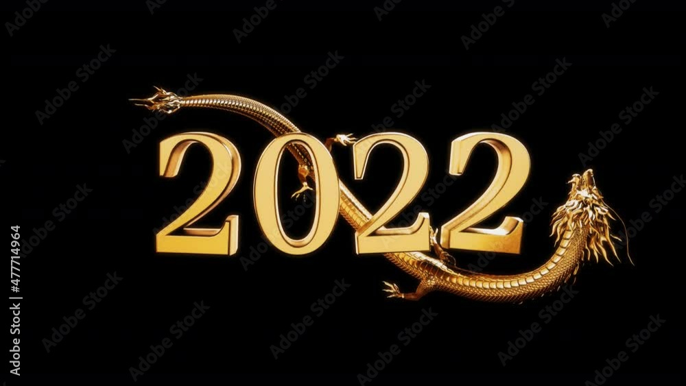 Gold chinese dragon 3d rendering movement loop around number text 2022 ...