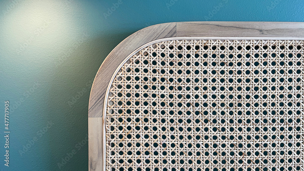 Closeup of wood chair with rattan, Beautiful Teak wood texture surface ...
