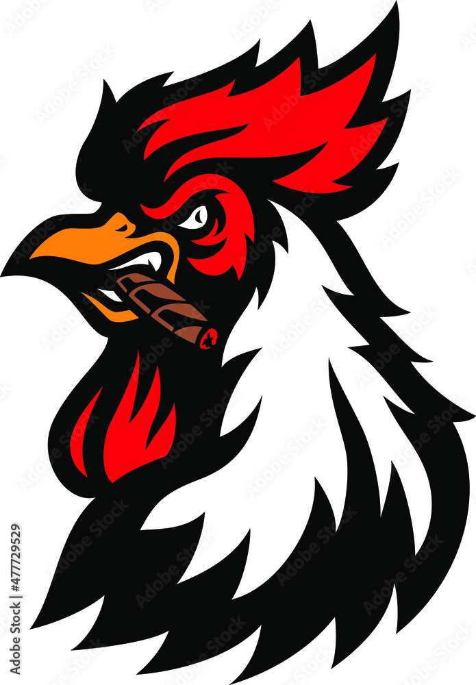 Aggressive Rooster Smoking Cigar Mascot Design Stock Vector | Adobe Stock
