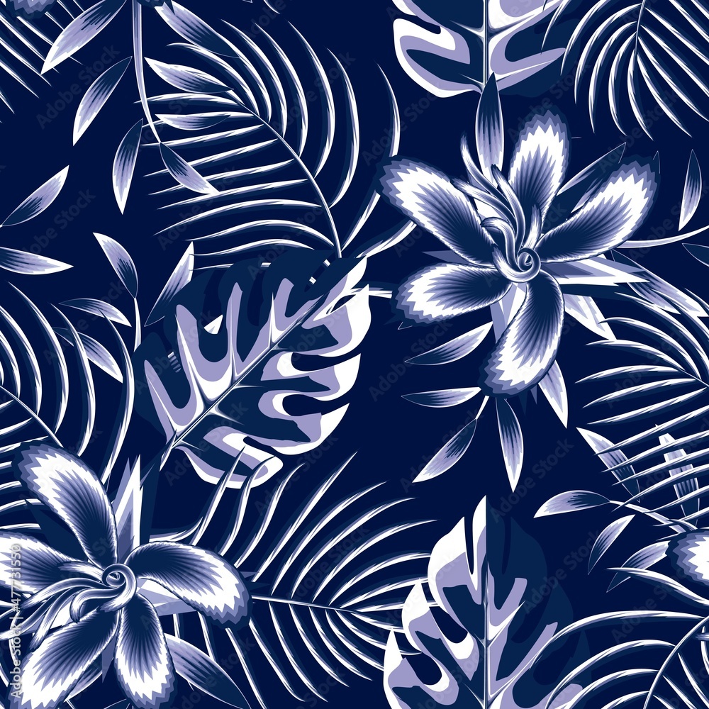 Blue Tropical Flowers Background