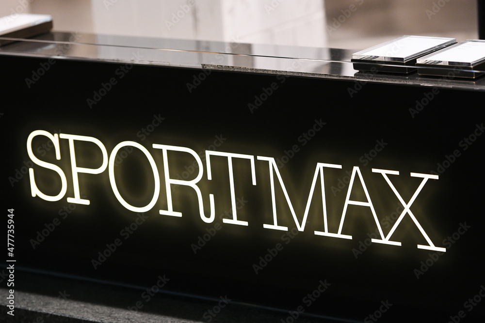 Sportmax logo displayed on a facade of a store in Milan. Stock Photo ...