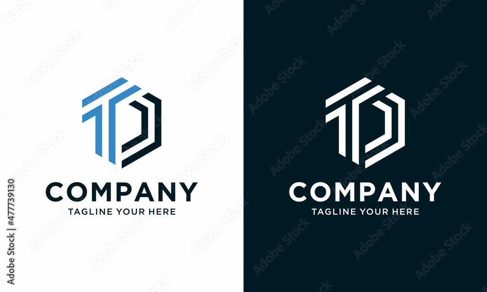 TD initial letters hexagon monogram logo - Vector design template. on a ...