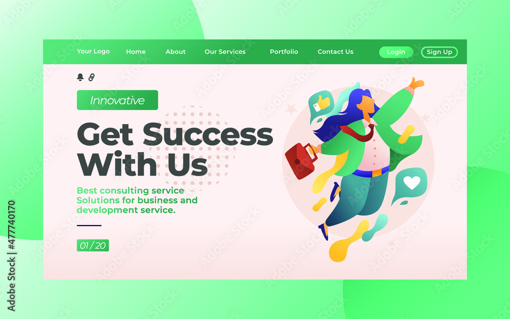 Vetor de Professional customer support service. Landing page template ...