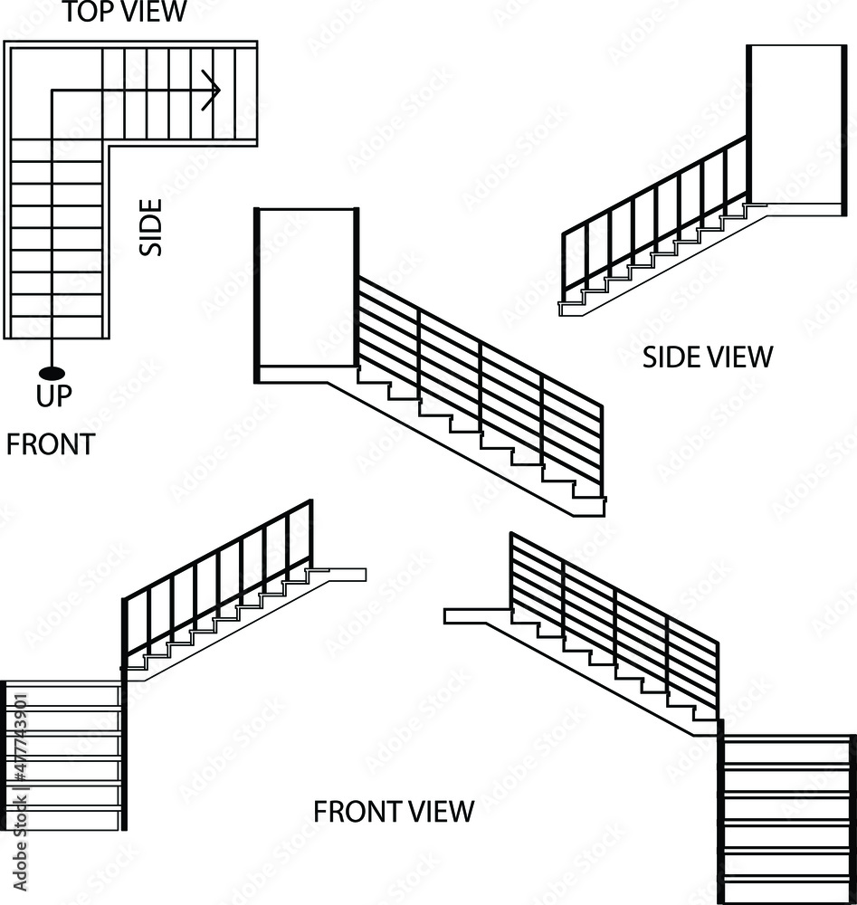 Illustration vector graphic of stairs, top view of stairs, side view ...
