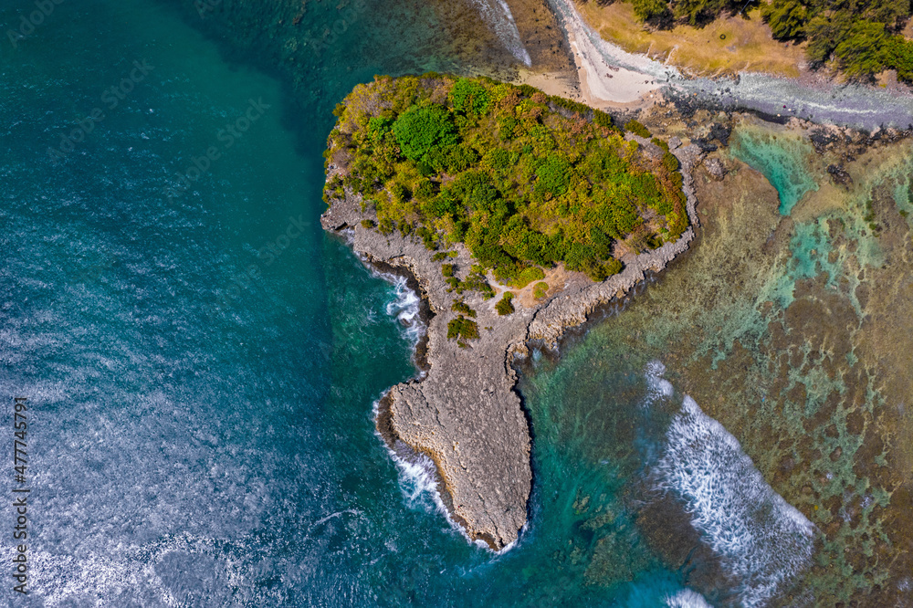 Aerial view of Ilot Sancho (Sancho islet) which is located on the south ...