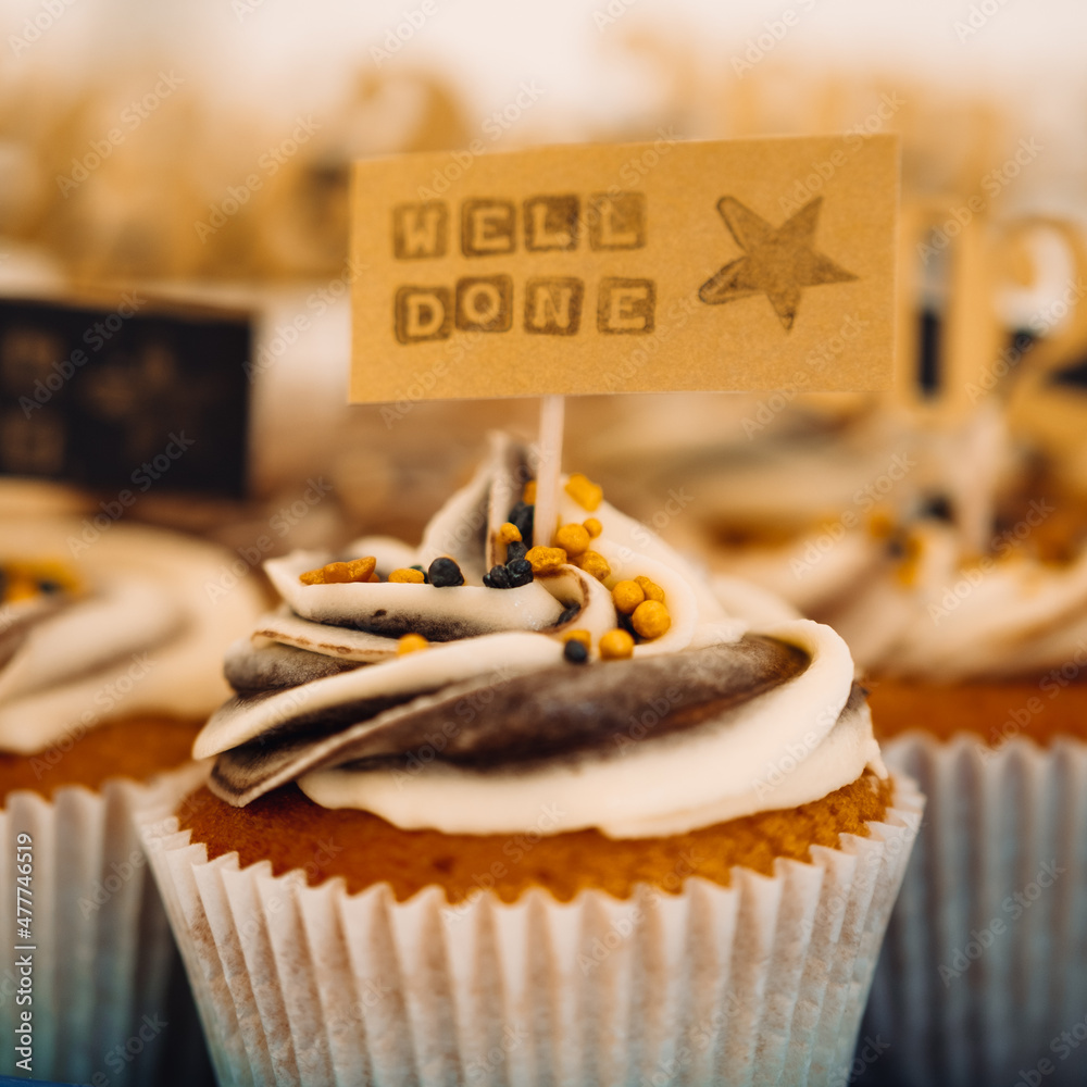 Cupcake with Caption "well done" Stock Photo | Adobe Stock