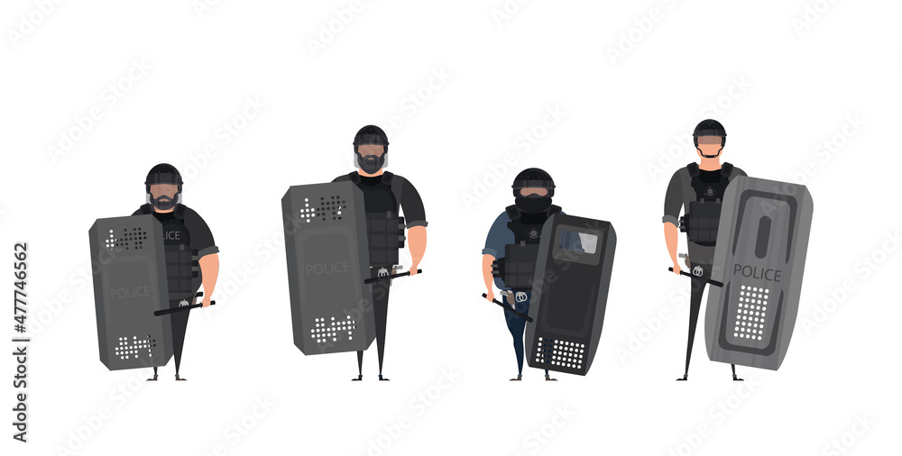 Police officer special forces set isolated on white background. Stop ...