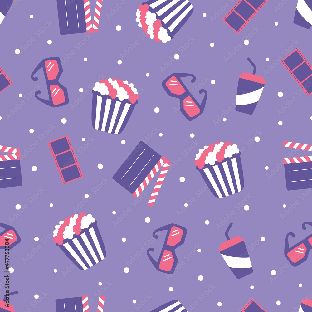 vector seamless pattern with cartoon movie icons Stock Vector | Adobe Stock