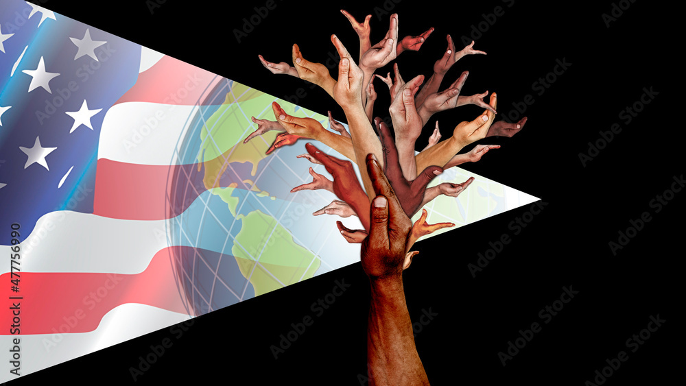 A tree woven from the hands of people of different nationalities and ...