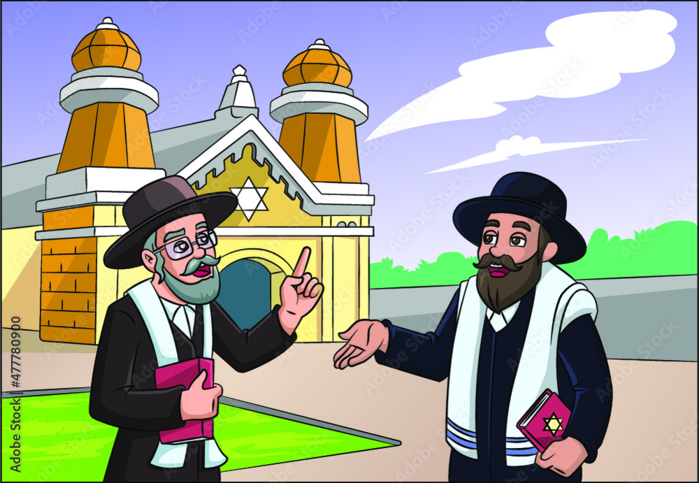 Cartoon vector illustration of Jews outside a synagogue Stock Vector ...