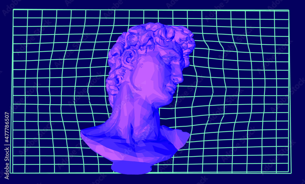 Retrofuturistic style 3D illustration of a low poly bust sculpture ...