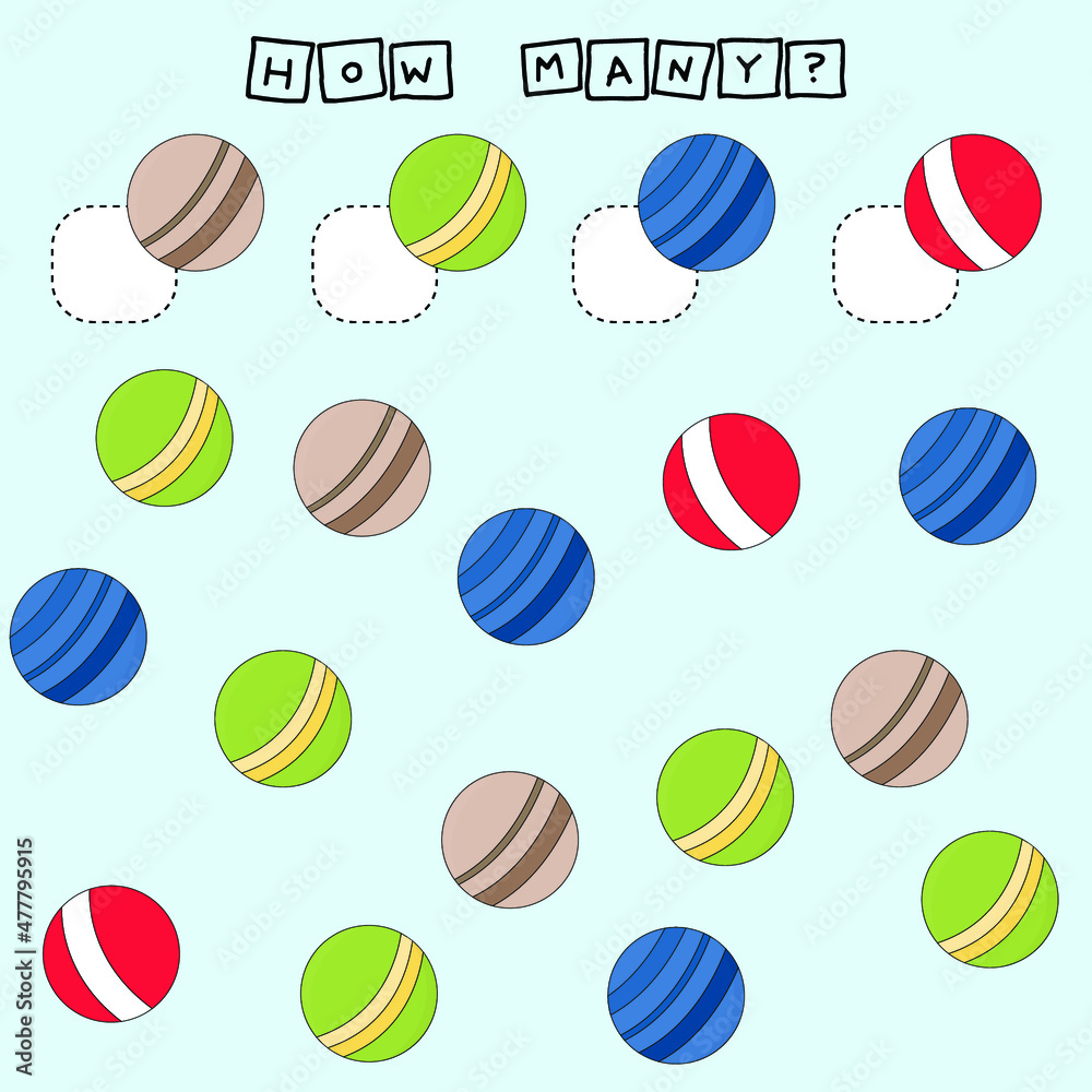 How many counting game with colorful balls. Preschool worksheet, kids ...