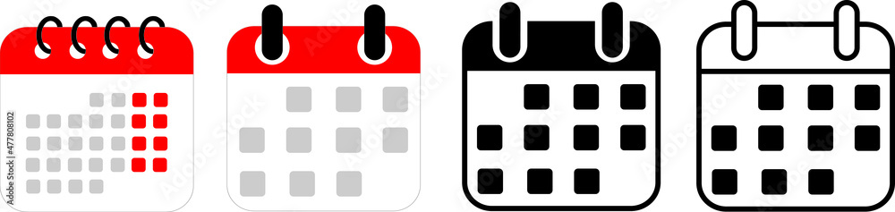 Calendar icons set. Weekly calendar icon. Outline and flat style ...