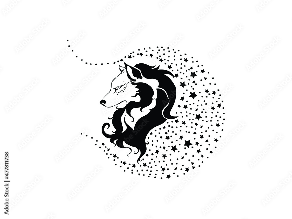 Wolf Head and moon Vector illustration. Howling wolf face symbol ...