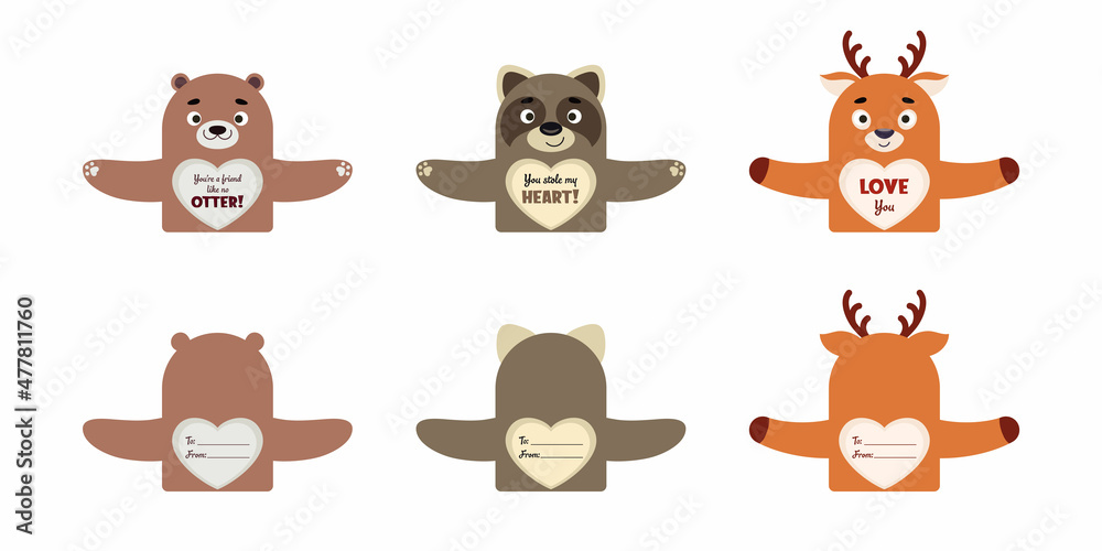 Cute animal Valentines Day gift cards candy holder cards for kids ...