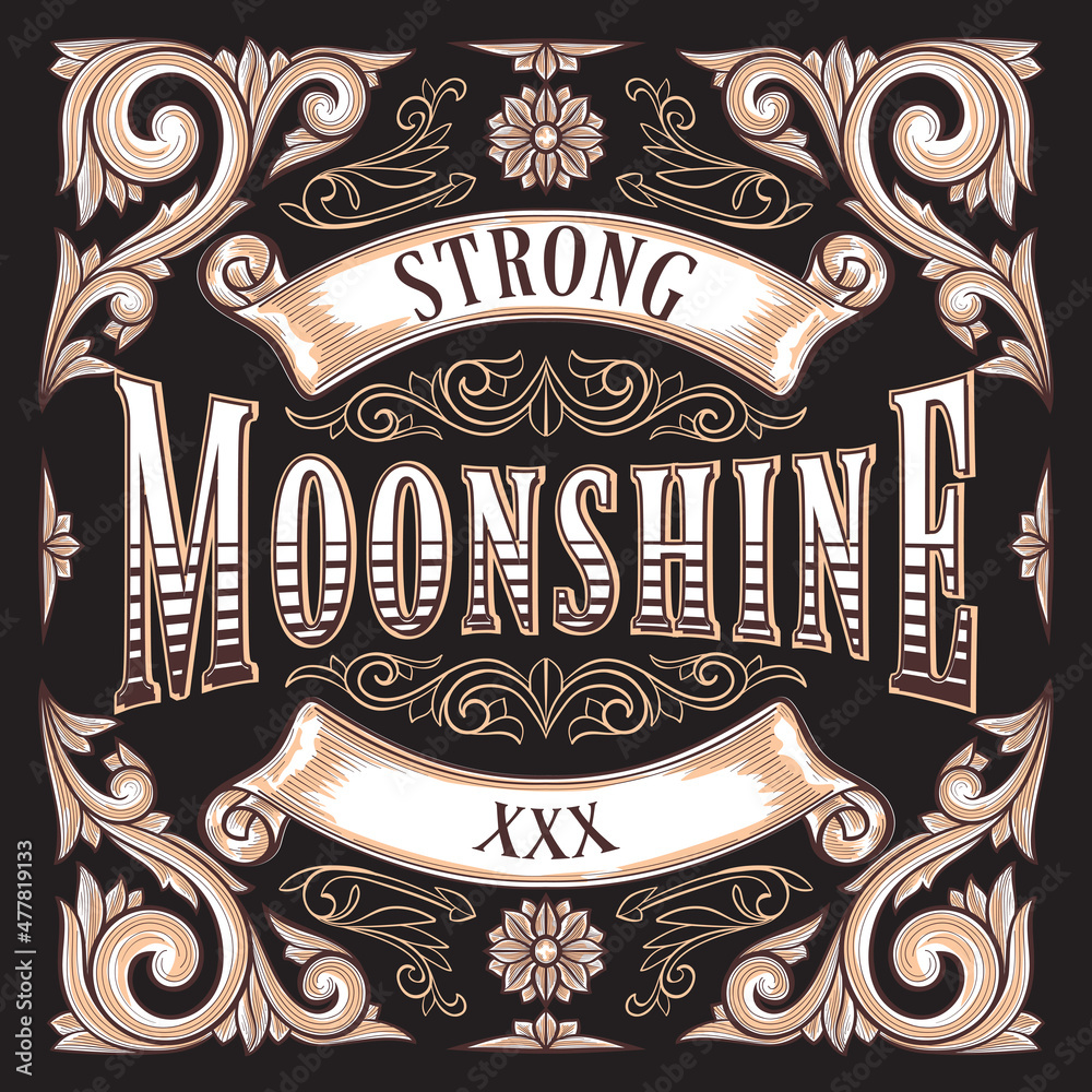 Moonshine retro decorative ornate label design Stock Vector | Adobe Stock