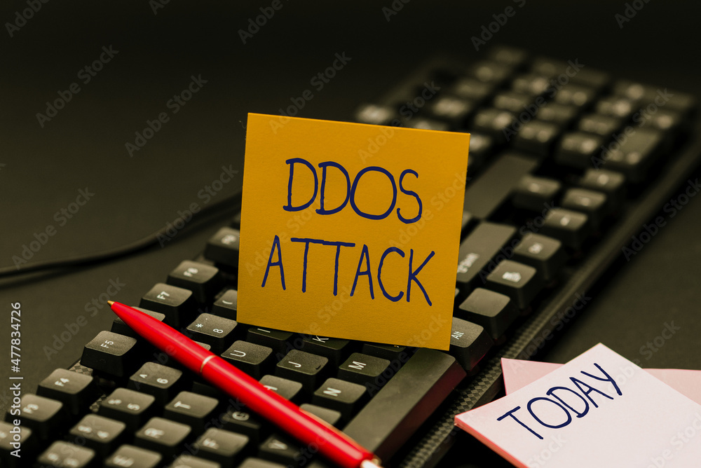 Text sign showing Ddos Attack. Conceptual photo disturbed access to the ...