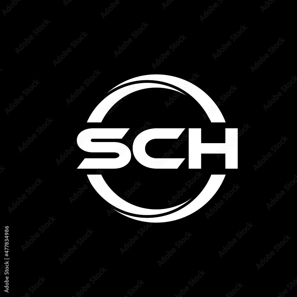 Vecteur Stock SCH letter logo design with black background in ...
