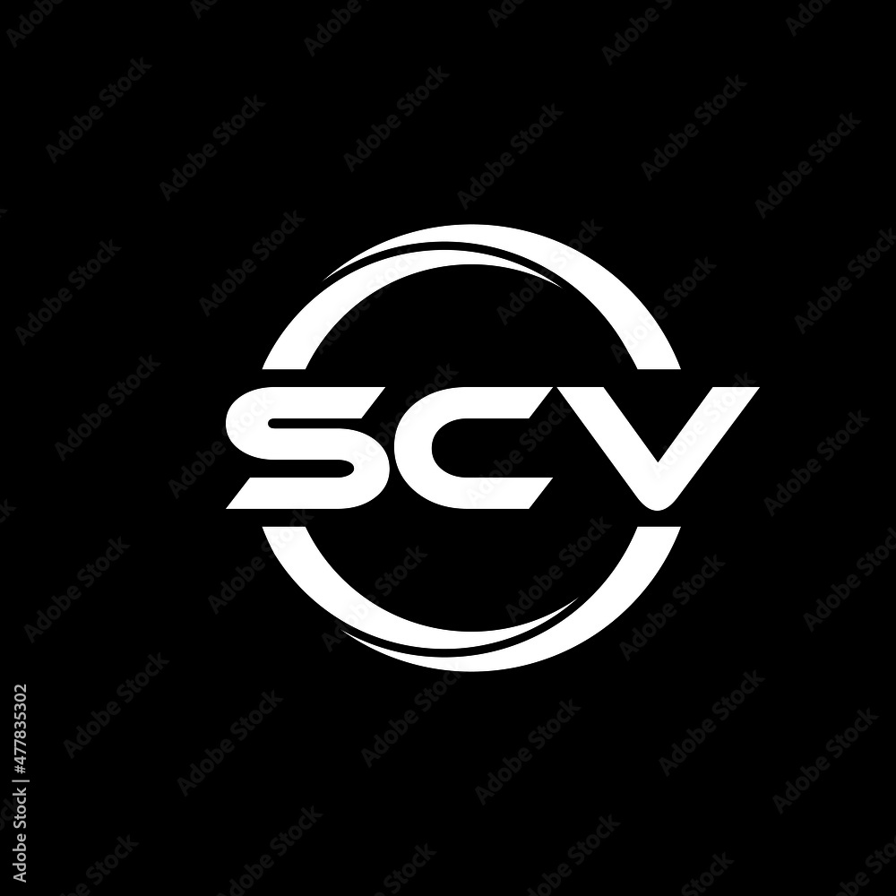 Vecteur Stock SCV letter logo design with black background in ...