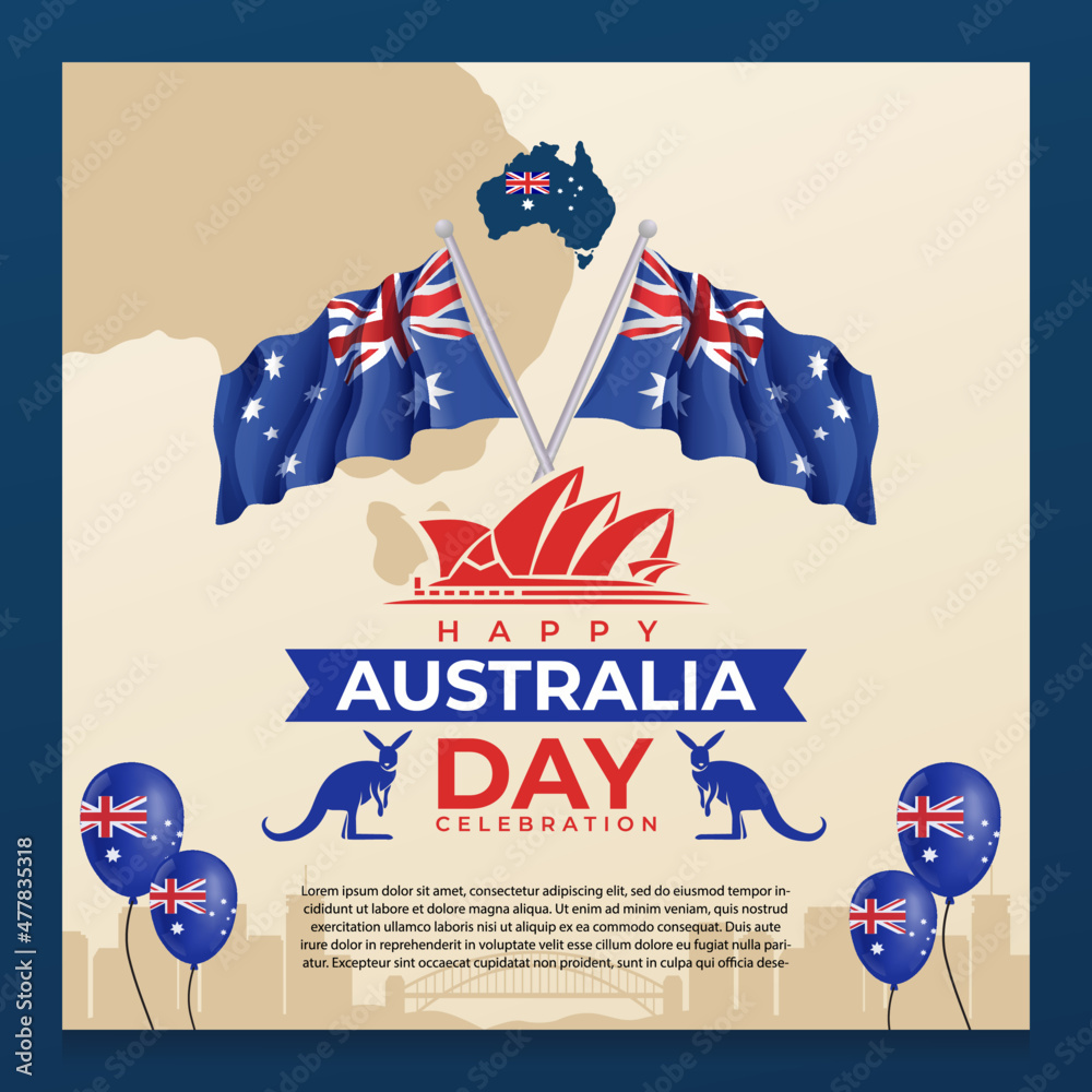 Australia Day Banner Social Media Post Modern Style with double flag ...