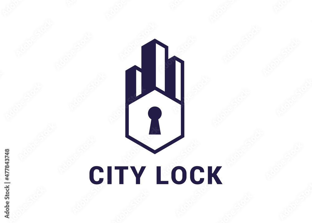 City Town Urban Real Estate Building Architecture with Padlock Keyhole ...