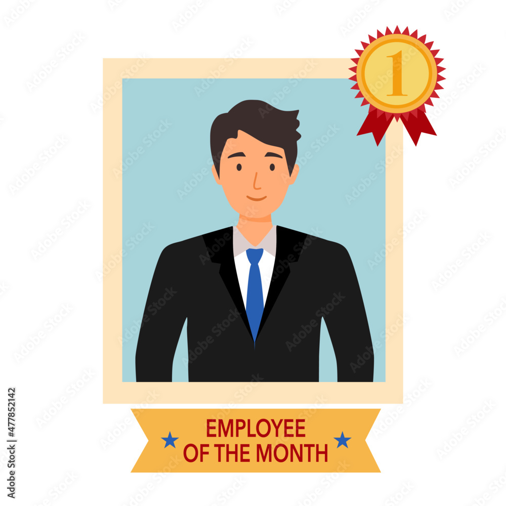 Best employee of the month award concept vector illustration on white ...