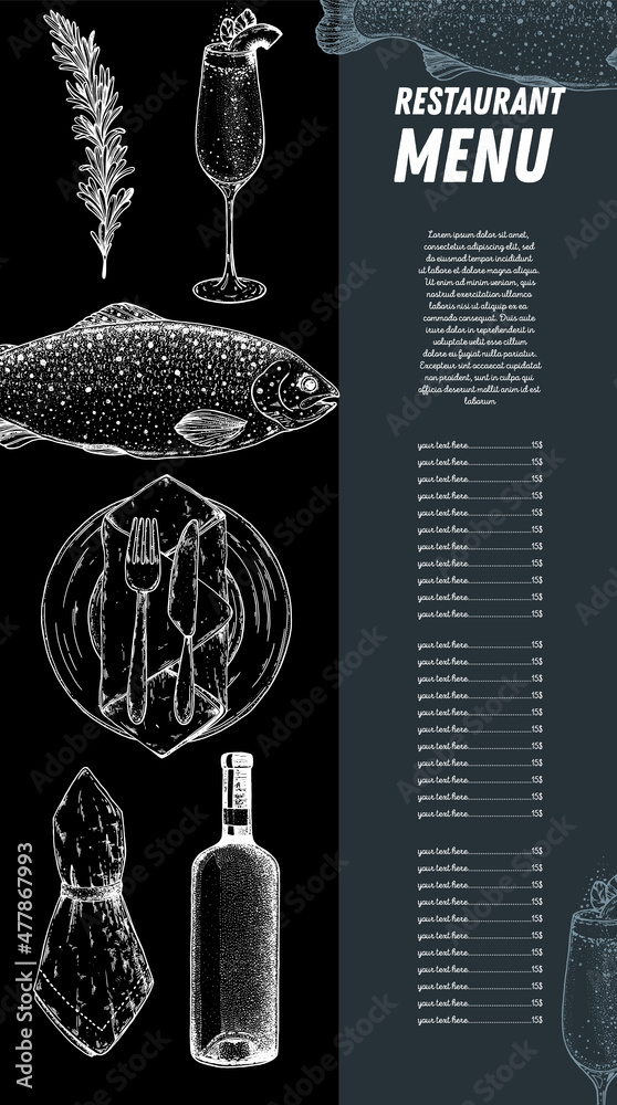 Restaurant menu. Food top view. Sketch illustration. Food menu design ...