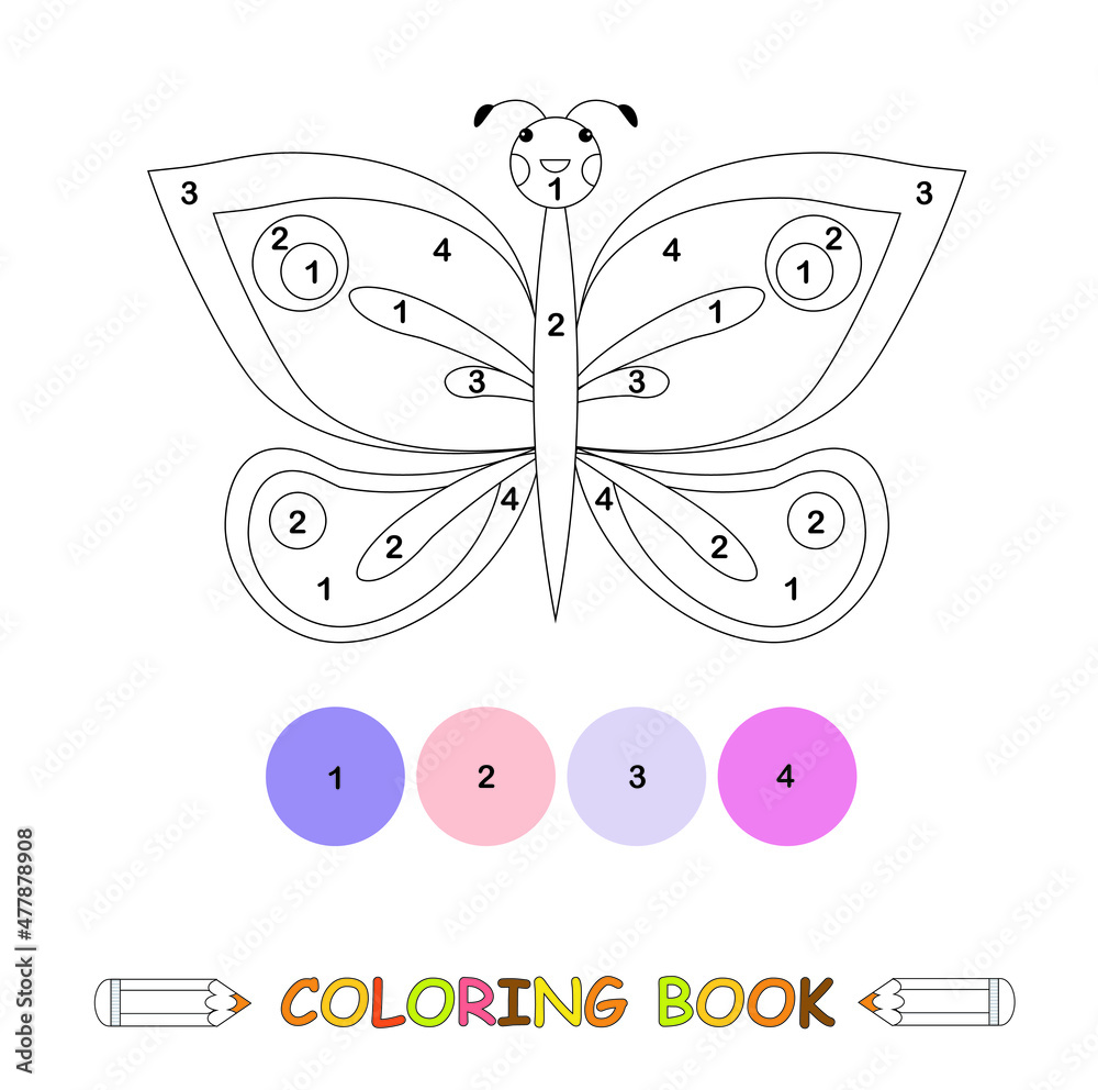 Coloring butterfly by number for children. Cute coloring page for kids ...