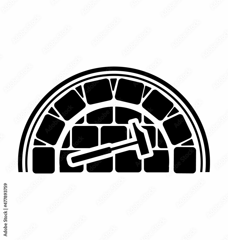Masonry hammer on decorative stone background - Black and white Mason ...