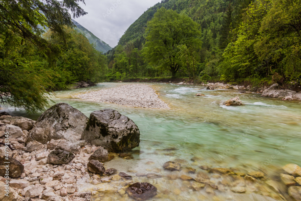 Soca river near Bovec village, Slovenia Stock Photo | Adobe Stock