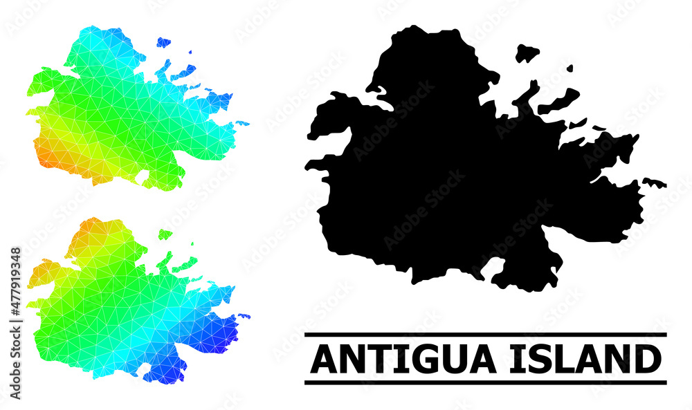 Vector lowpoly spectral colored map of Antigua Island with diagonal ...