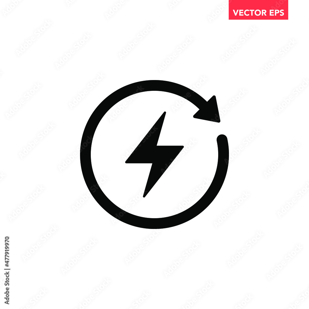 Black round energy circle icon, simple recharging flat design vector ...